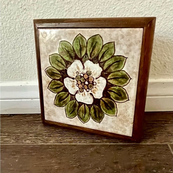 Art | Floral Tile With Wooden Frame Santerno Italian | Poshmark
